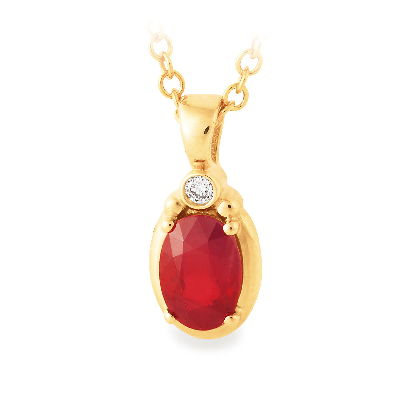 Oval Ruby Round White Diamond Pendant - Victoria G