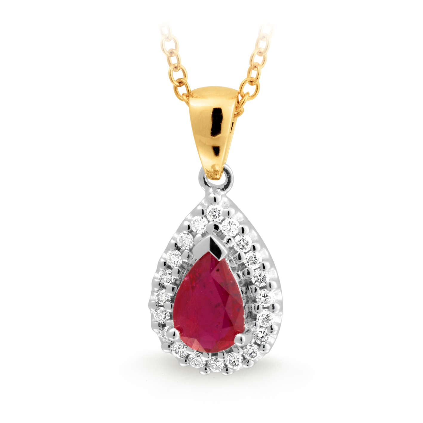 Pear Ruby Round White Diamond Pendant - Victoria G